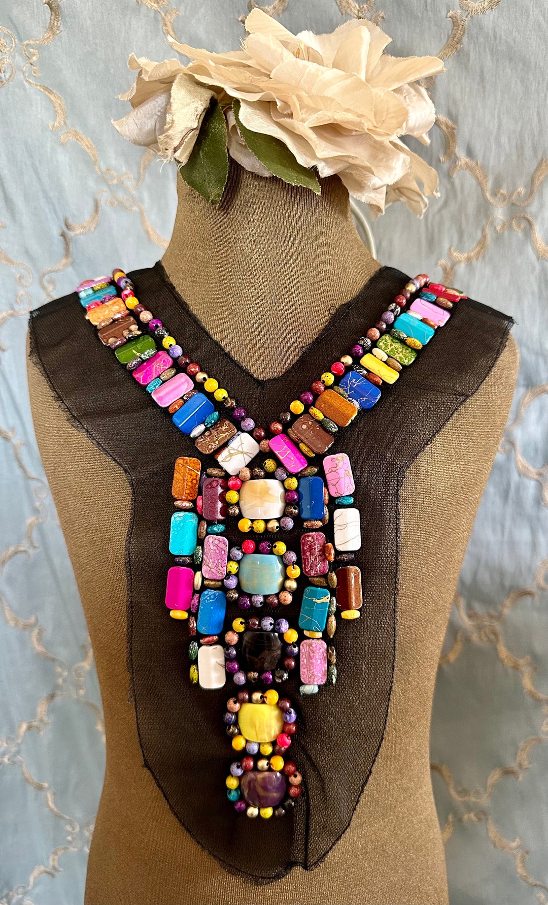 Multi Colored Stone Beaded Collar Insert - Etsy