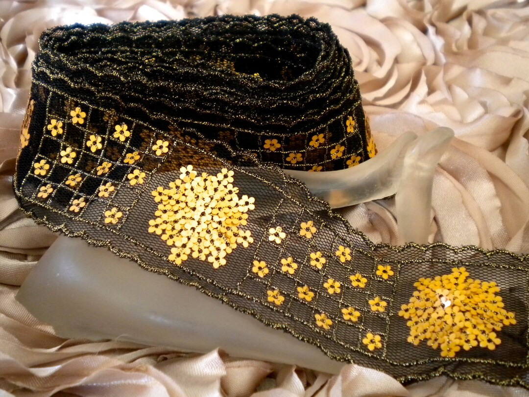 Black Gold Sequin Ribbon - Etsy