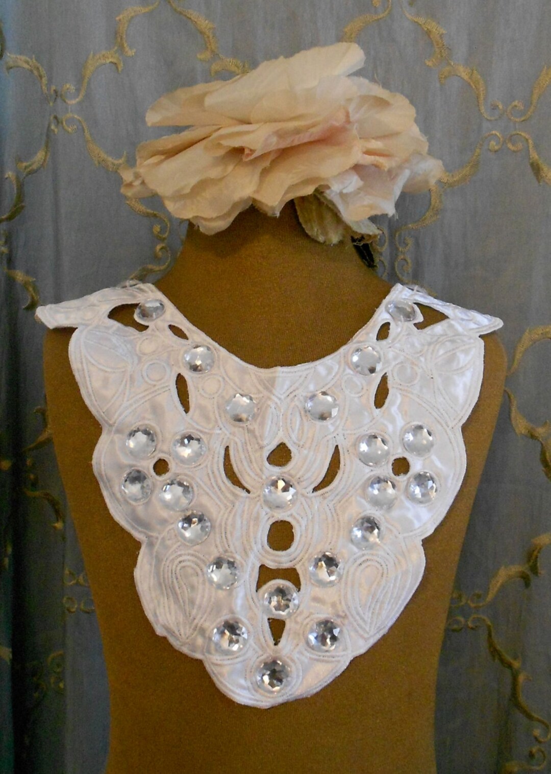 White Satin Beaded Applique - Etsy