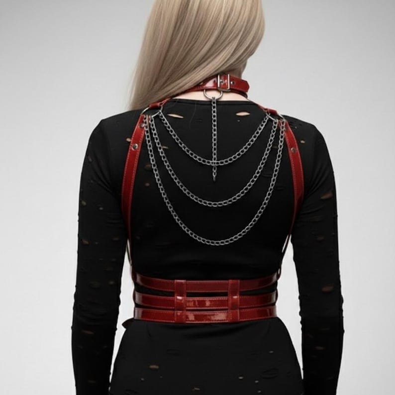 Red Patent PVC Vinyl Body Harness, Gothic Waist Belt Harness, Punk ...
