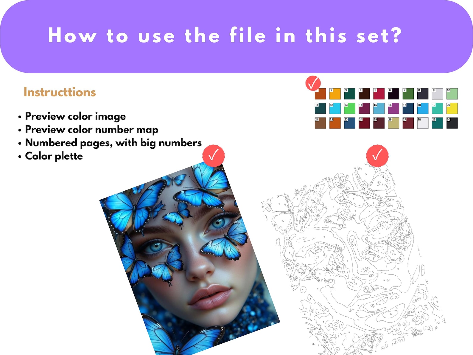 The Pure Beauty Portraits Color by Number Adult Coloring Pages (digital ...