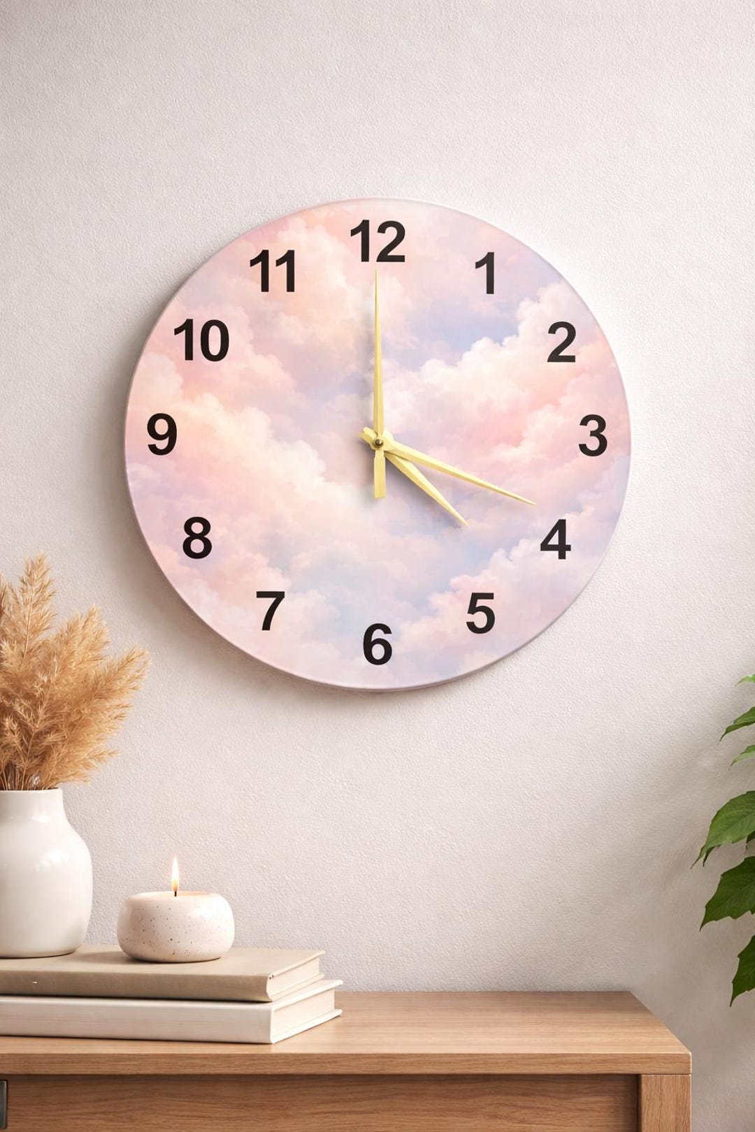 Modern Soft Pastel Cloud Glass Wall Clock – Unique Round Art for Serene ...