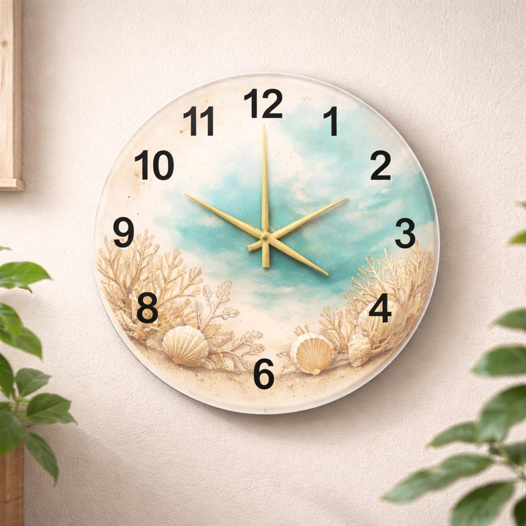 Ocean Line Art Glass Wall Clock – Modern Coastal Coral Reef Decor for ...
