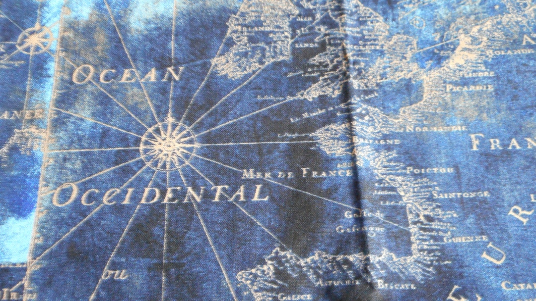 Brand New Navy Blue Nautical Map Fabric 100% Cotton 17 Inches X 44 Inches - Etsy