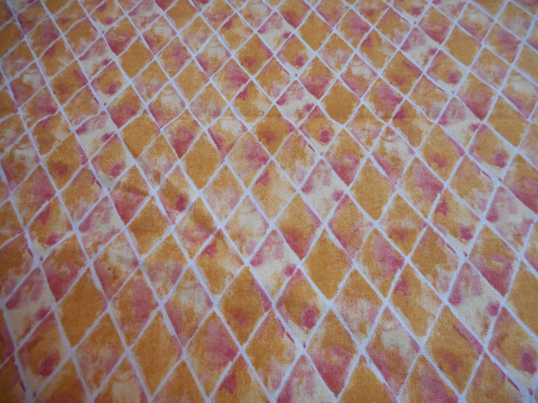 New Golden Rod Diamond Shape Fabric: Pink & Yellow Cotton (half Yard ...