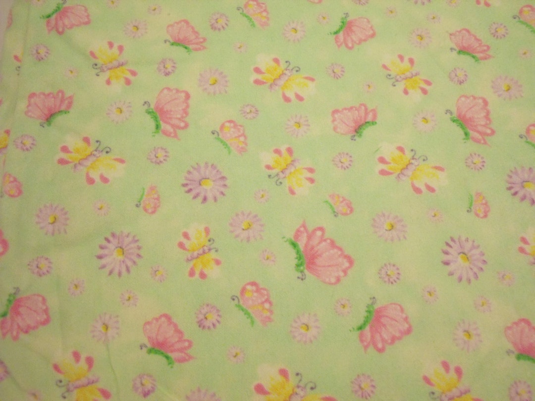 Brand New Light Mint Green Flannel Fabric With Butterflies and Flowers ...