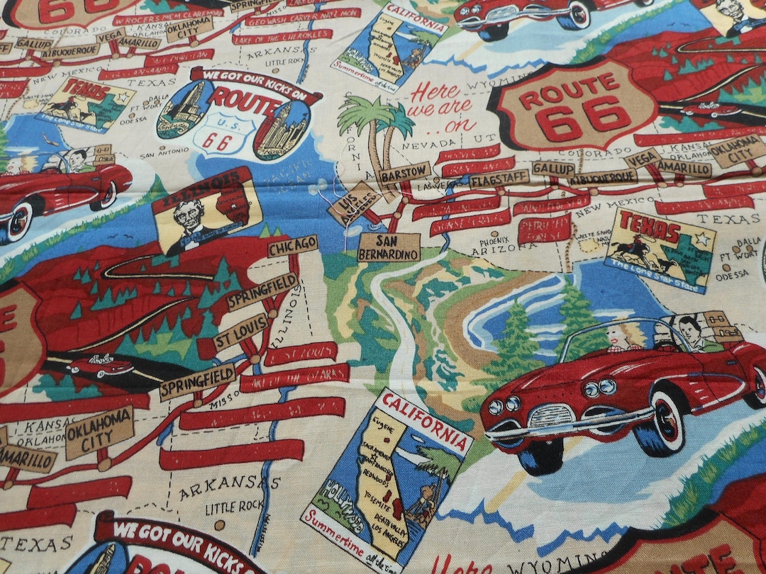 Brand New Route 66 Vintage Road Map Fabric 100% Cotton 18" X 44 " (half ...