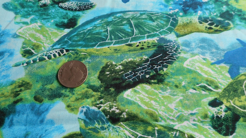 Brand New Blue and Green Turtle Fabric 18" X 44" 100% Cotton (half Yard ...