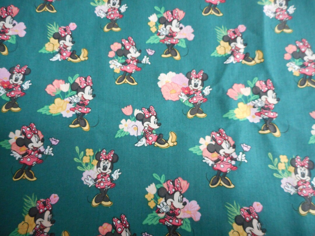 Brand New Beautiful Minnie Mouse Floral Fabric 100% Cotton 18 Inches X ...