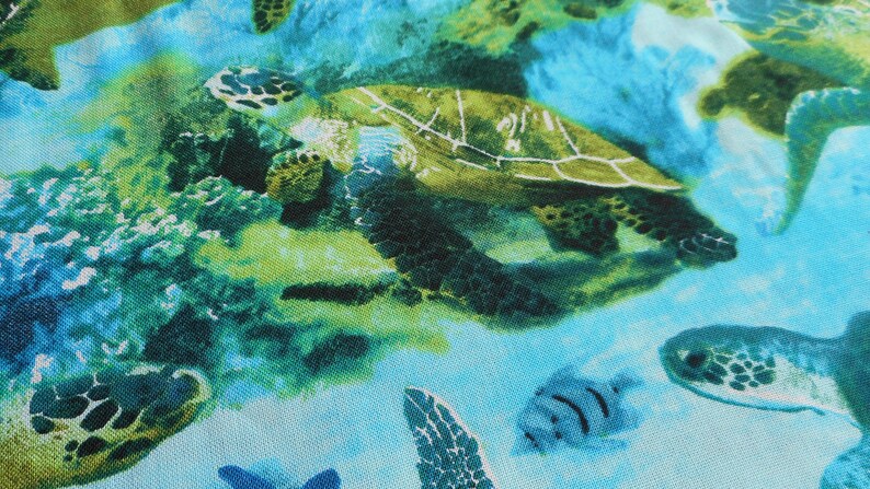 Brand New Blue and Green Turtle Fabric 18" X 44" 100% Cotton (half Yard ...