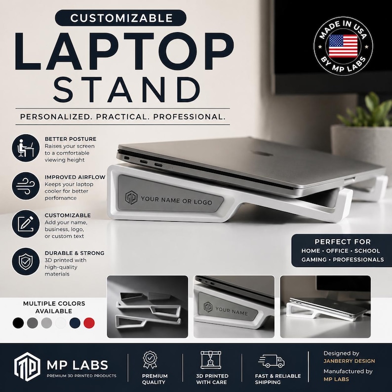 Custom Laptop Stand | Personalized Desk Accessory | 3D Printed Laptop ...