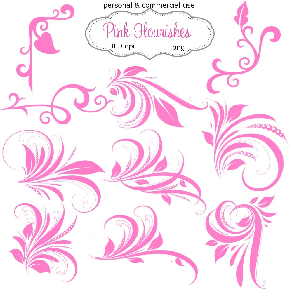 Clip Art: Pink Flourishes Swirl Embellishments | Etsy