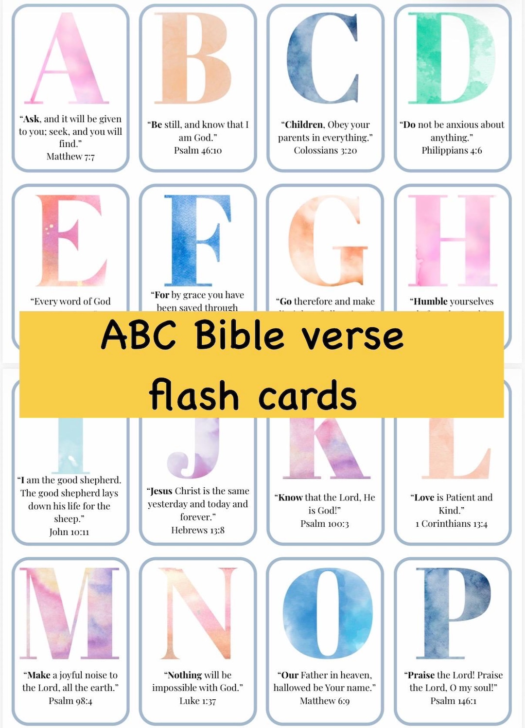 Printable ABC Bible Verses for Kids | Alphabet Flash Cards - Etsy