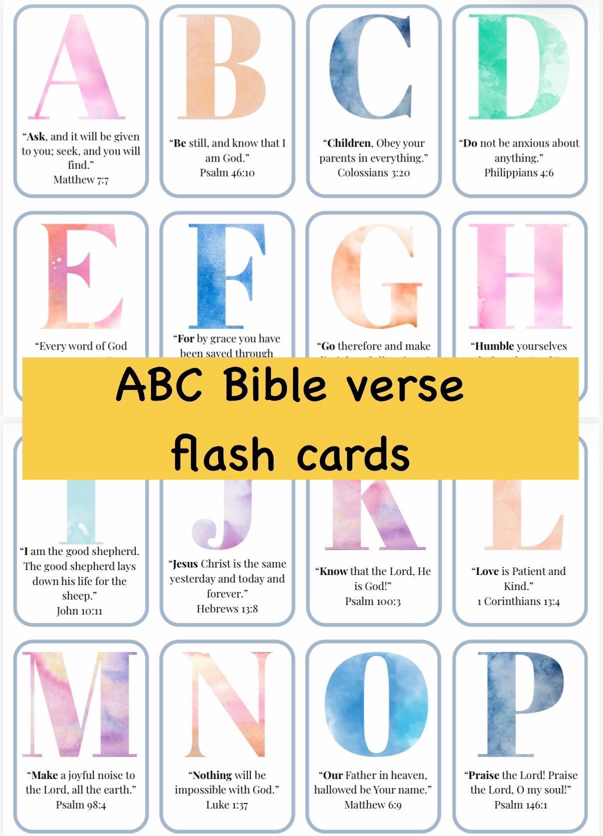 Printable ABC Bible Verses for Kids | Alphabet Flash Cards - Etsy