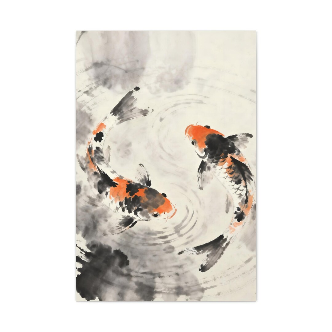 Koi Pond Ink Canvas Serene Japanese Water Landscape, Zen Minimal Wall ...