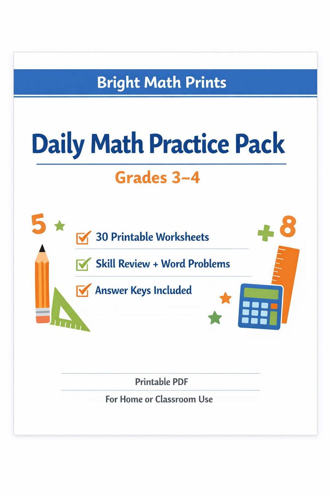 3rd-4th Grade Math Practice Pack: Printable Worksheets With Answer Keys ...