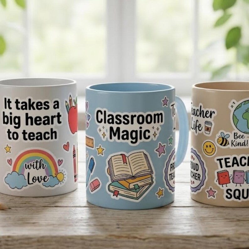 Colorful Teacher Mug PNG, Appreciation Coffee Cup, Fun Classroom Design ...