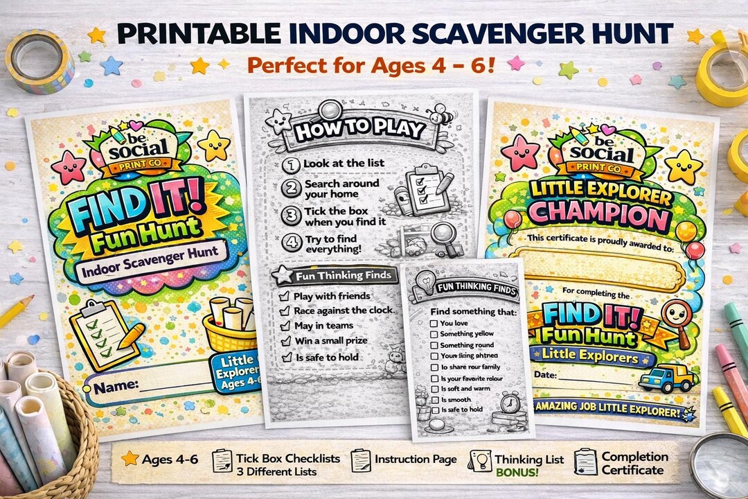 Printable Indoor Scavenger Hunt for Little Explorers Ages 4–6 | Find It ...