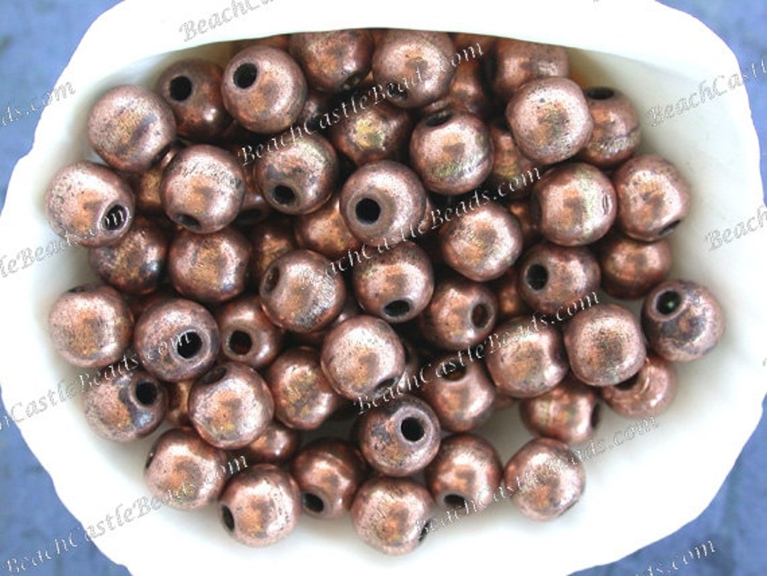 50 6mm Round Copper Beads, Handcrafted Hollow Copper Beads, Macramé ...