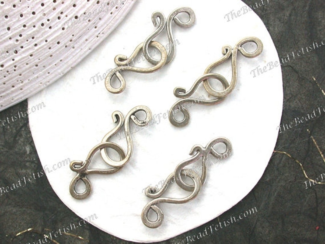 4 Sets ~ Hook Clasps, Hand Crafted Clasps, Nickle Silver Clasps, Rustic ...