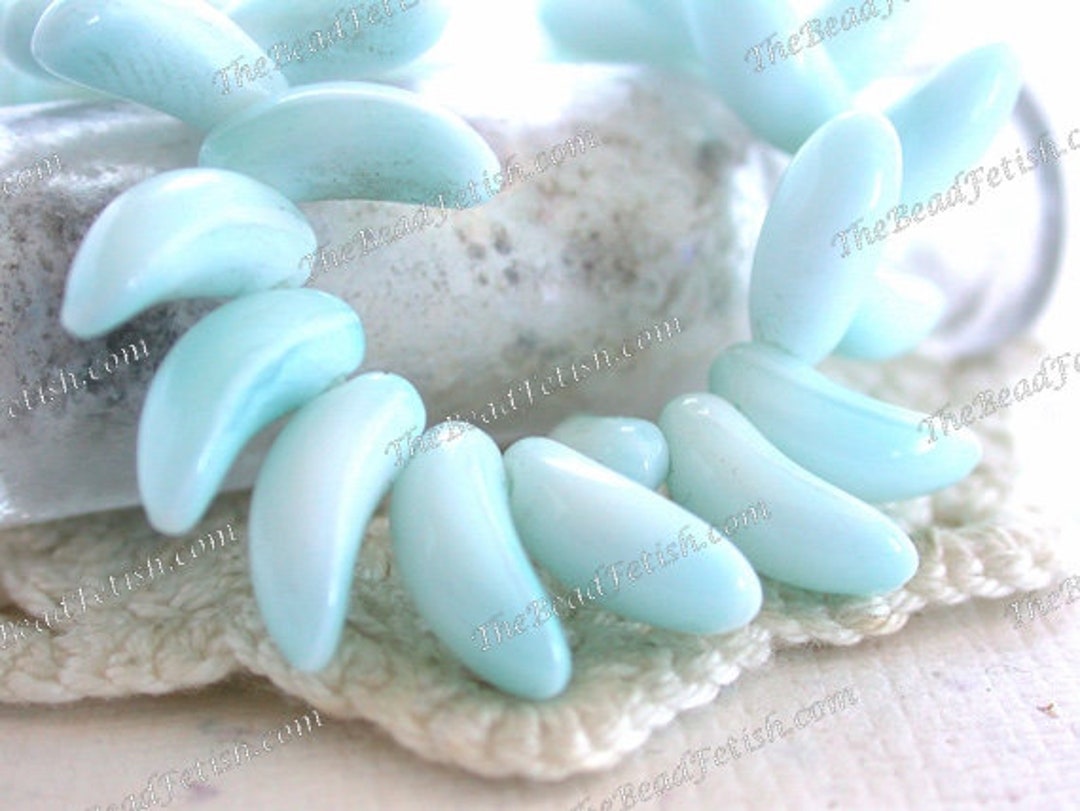 15 ~ 12 X 5mm Vintage West German Light Blue & White Glass Tooth Beads ...