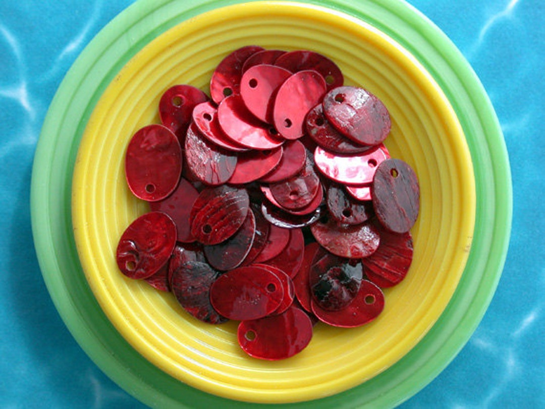 50 ~ Red Shell Charms, Small Shell Drops, Small Shell Pendants, Drilled ...