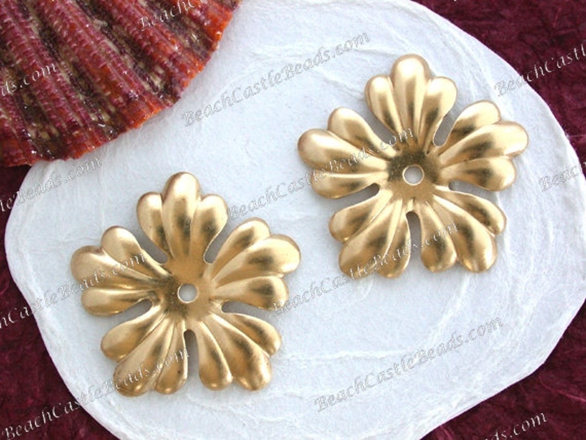 Large Raw Brass Flowers, 31mm Vintage Style Metal Flowers, DIY Wedding ...