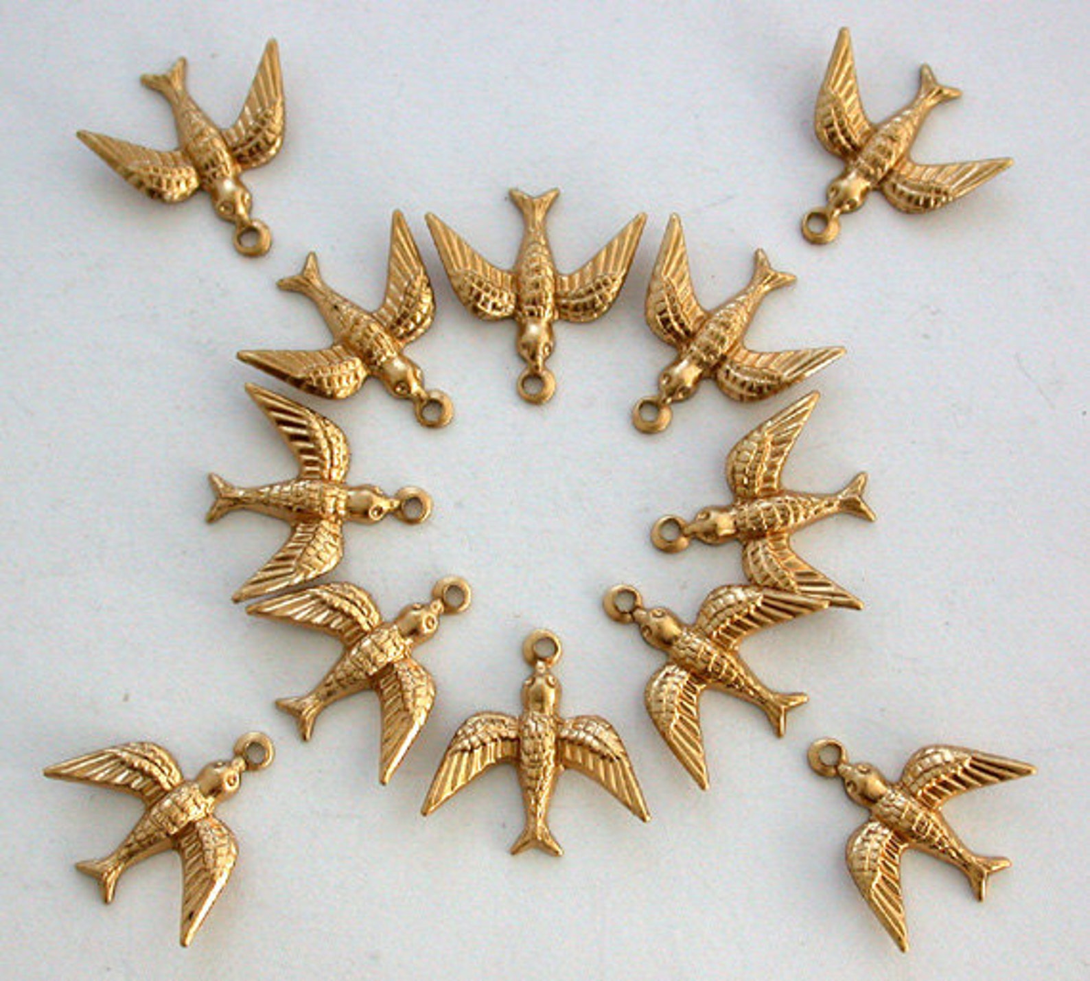 Bird Charms Raw Brass Bird Stampings Swallow Charms Birds - Etsy