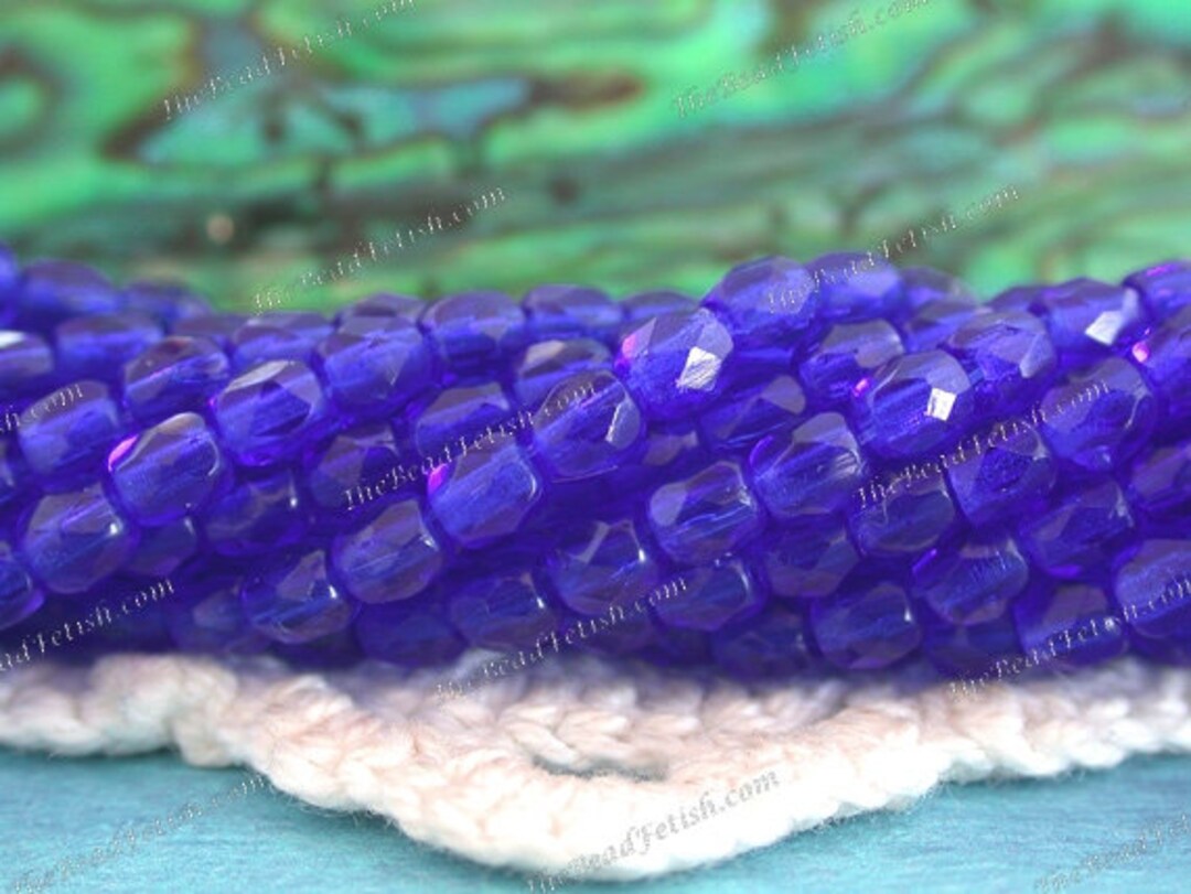 2 Strands ~ 100 Pieces 3mm Czech Glass Fire Polished Beads, Cobalt Blue ...