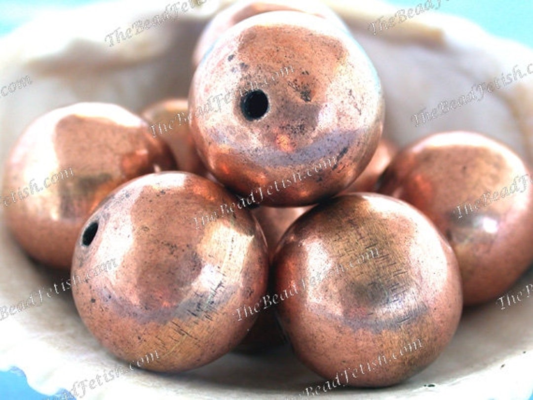 10 ~ 22mm Round Copper Beads, Handcrafted Rustic Hollow Copper Beads ...