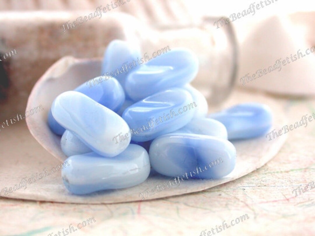 10 Vintage West German Periwinkle Blue and White Pressed Glass Rounded ...