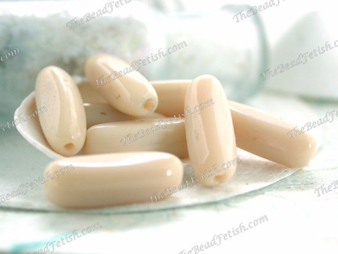 10 ~ Vintage West German 'calico Coffee' Beige Pressed Glass Beads ...