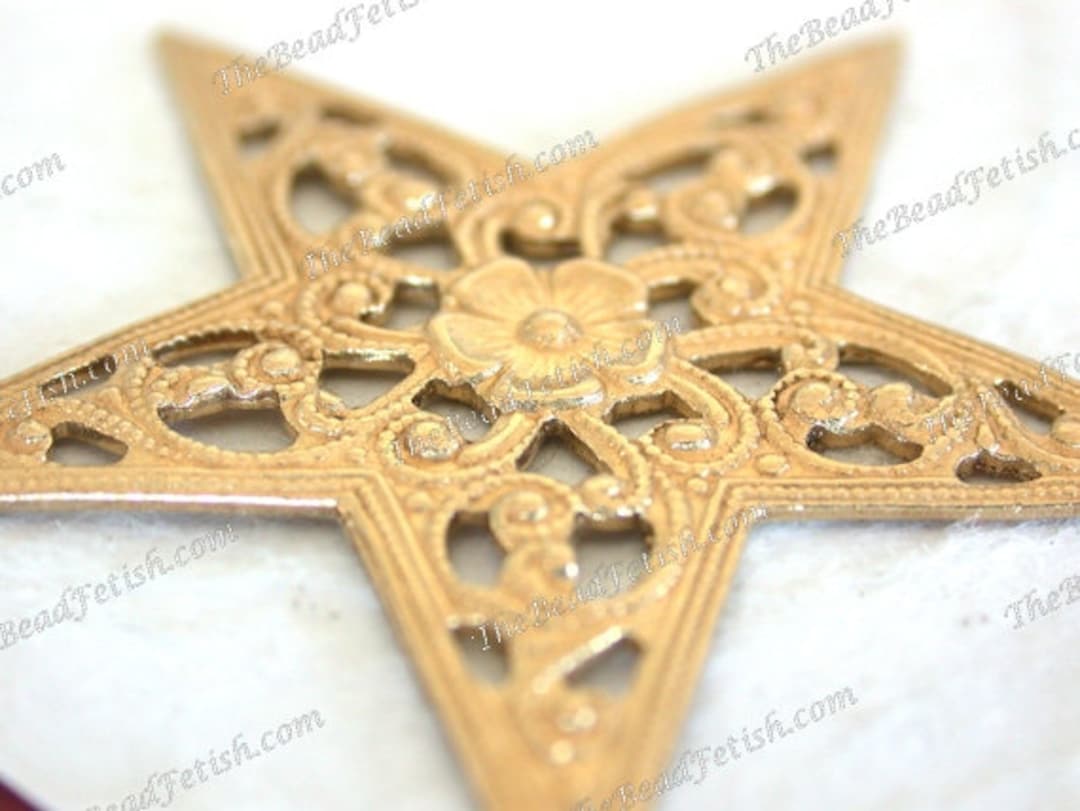 Raw Brass Filigree Star Stampings, 45mm Vintage Style Stars, Celestial ...