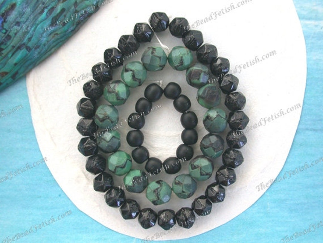 56 4 to 6mm Vintage West German Pressed Glass Beads Opaque Soft Green ...