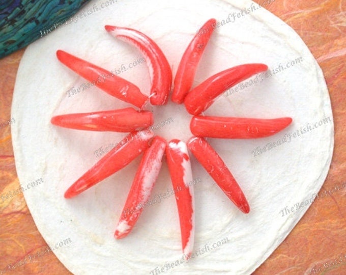10 Bamboo Peach Coral Flower Petal Beads, Coral Talon Claw Beads, Coral ...