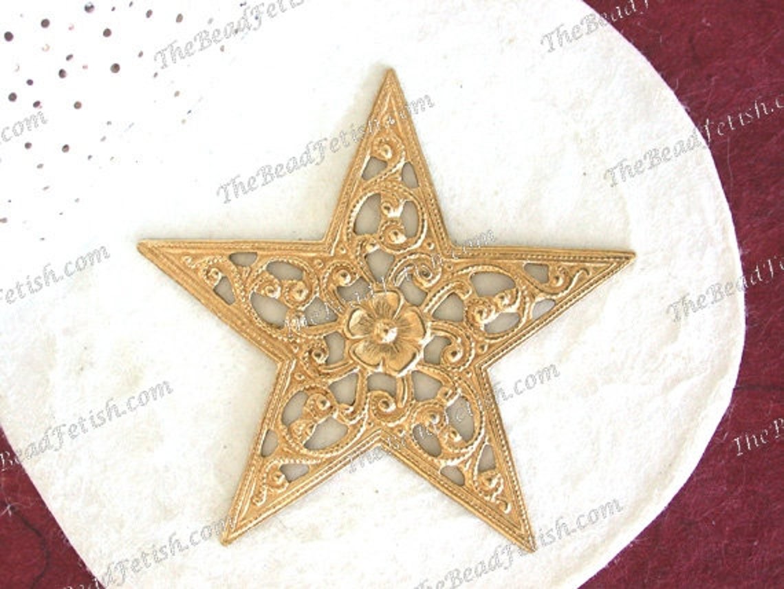 Raw Brass Filigree Star Stampings 45mm Vintage Style Stars - Etsy