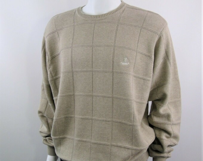 IZOD Mens Sweater Square Pattern Textured Knit Crew Neck Beige Pullover ...