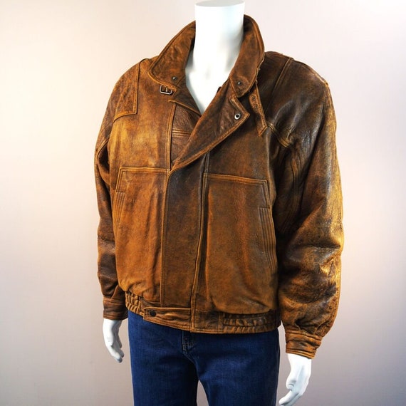 Vintage Brown Leather Bomber Jacket Members Only Grea… - Gem