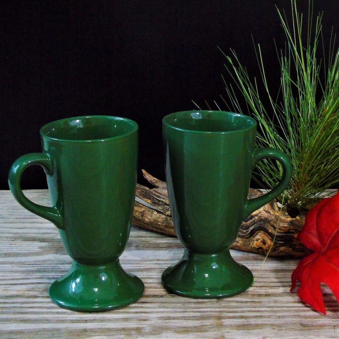 Vintage Green Mugs Footed Latte Mugs Irish Coffee Mugs Tea - Etsy