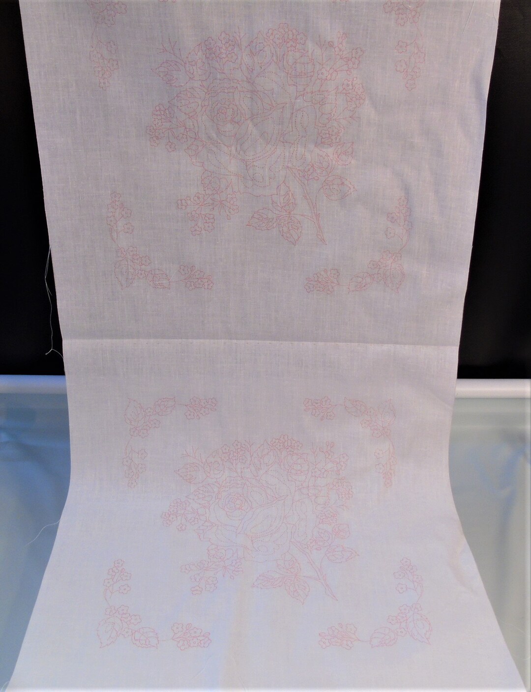 Vintage Paint Embroidery Quilt Block Tri Chem Rose Stamped Perma Press ...