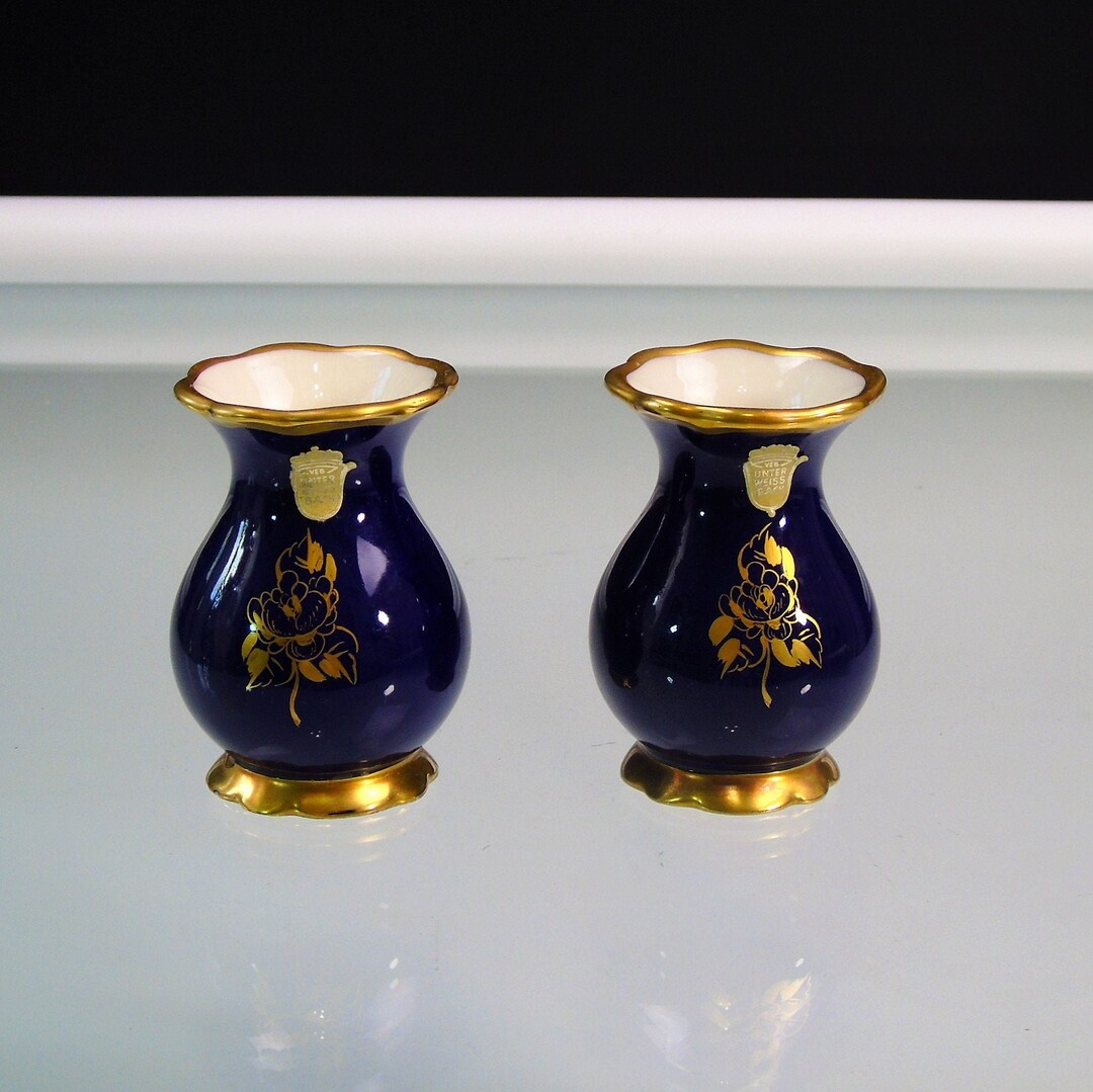 Unterweissbach Porcelain Vases Etch Cobalt Blue Vintage GDR German Democratic Republic - Etsy