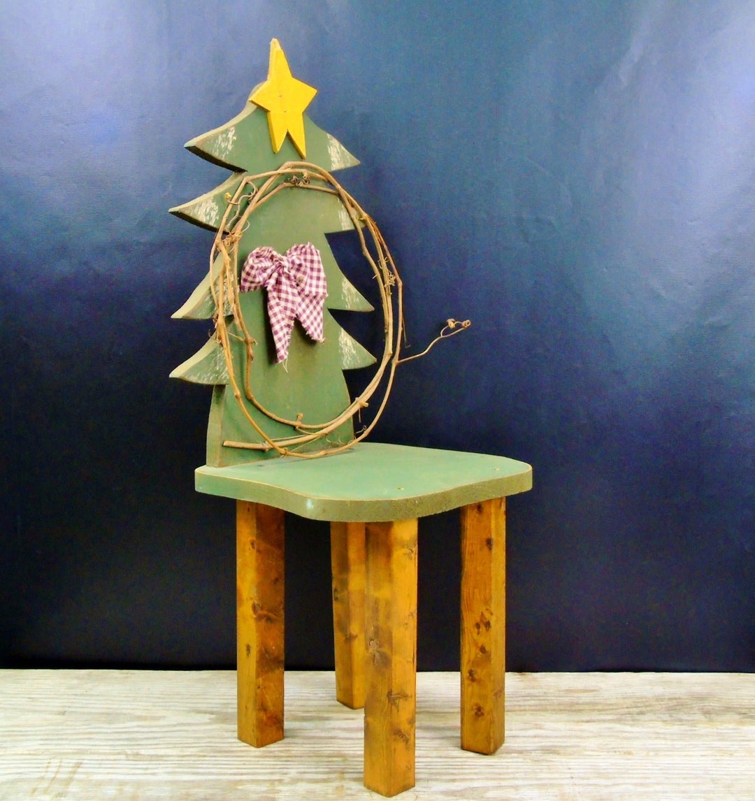 Christmas Chair Folk Art Vintage Holiday Chair Wooden Chair - Etsy