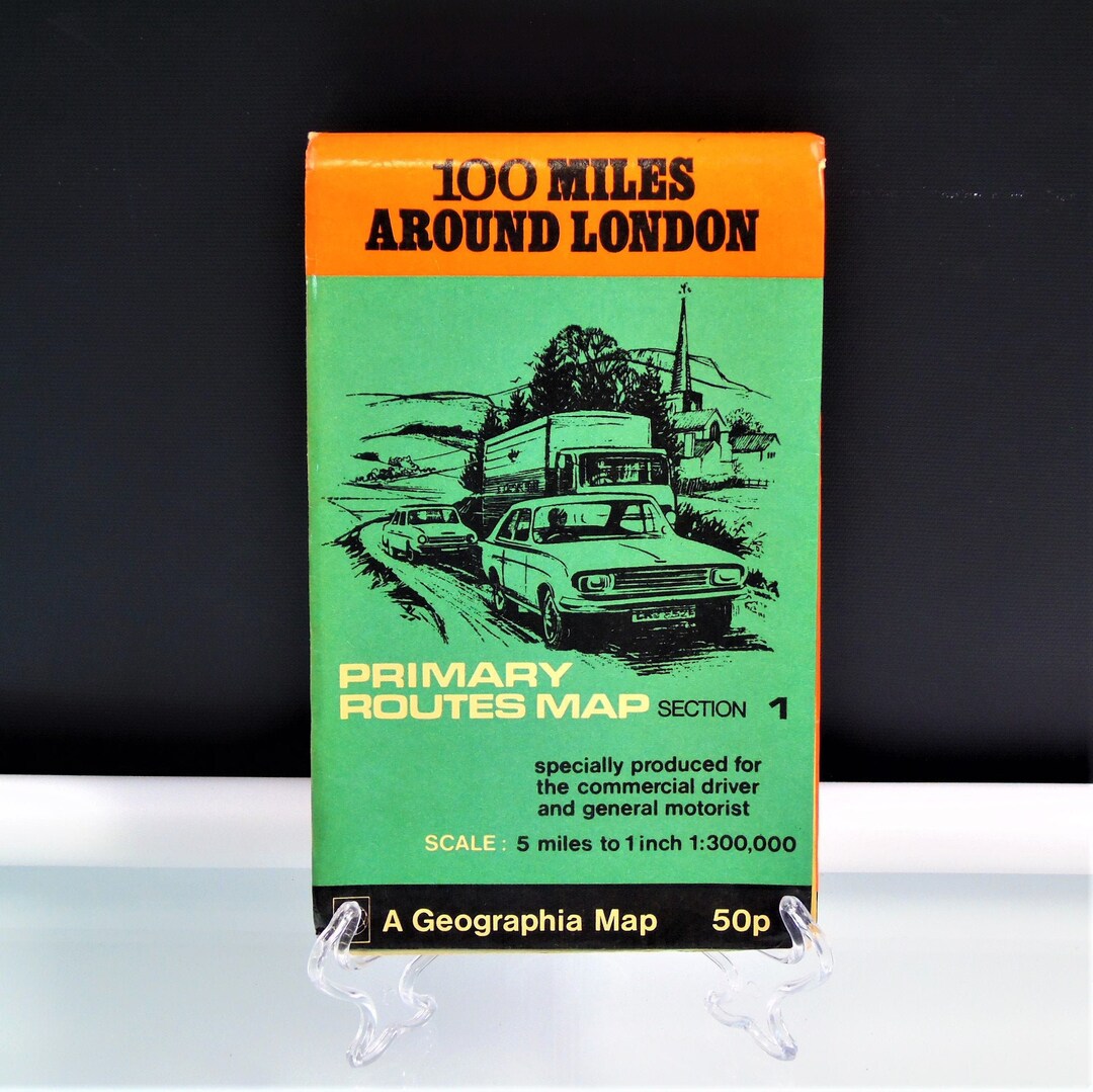 100 Miles Around London Fold Out Map Primary Routes Map Sec 1 Vintage ...