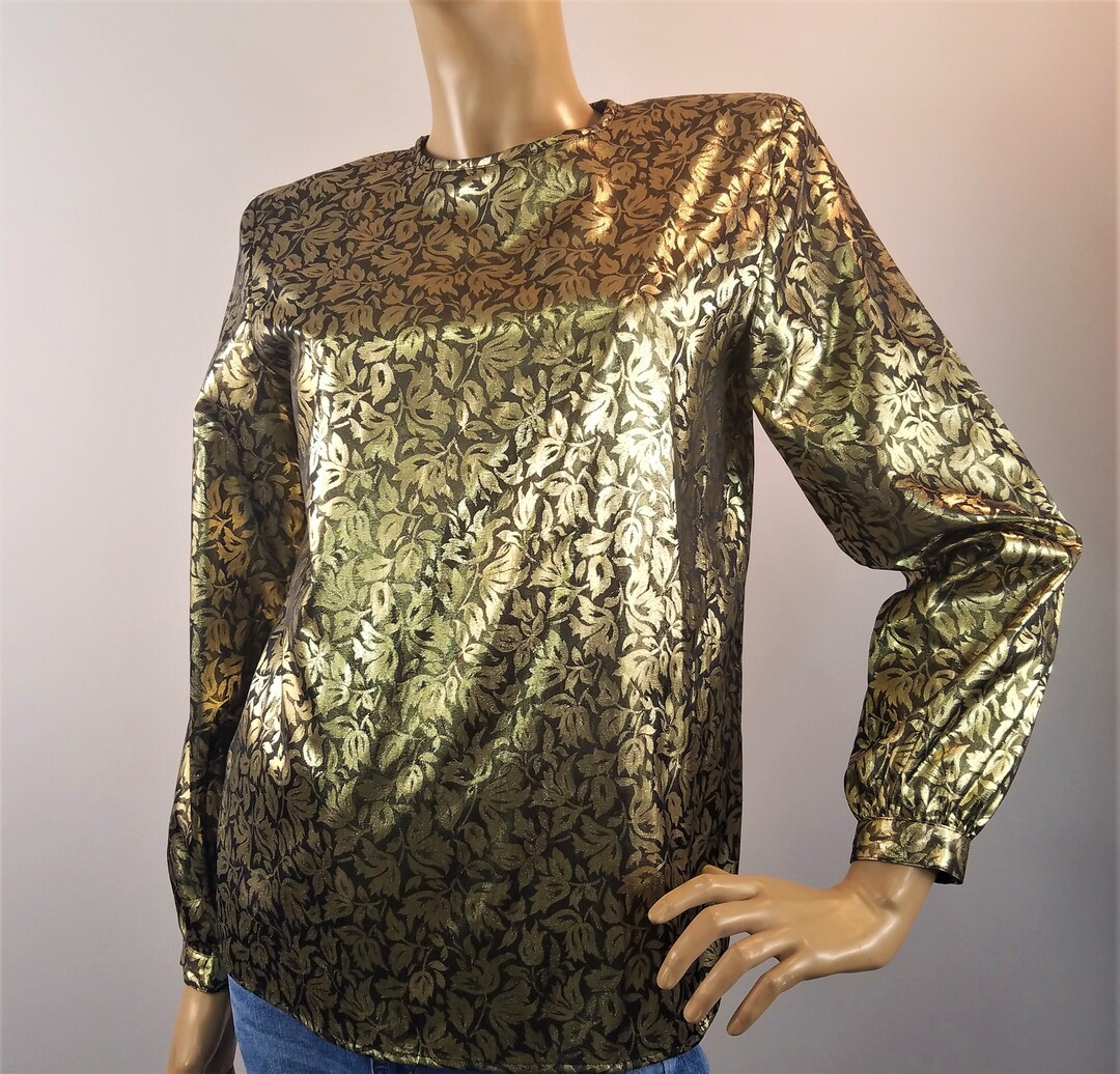 Vintage Gold Metallic Top Claude Bennett Special Occasion Blouse Long ...