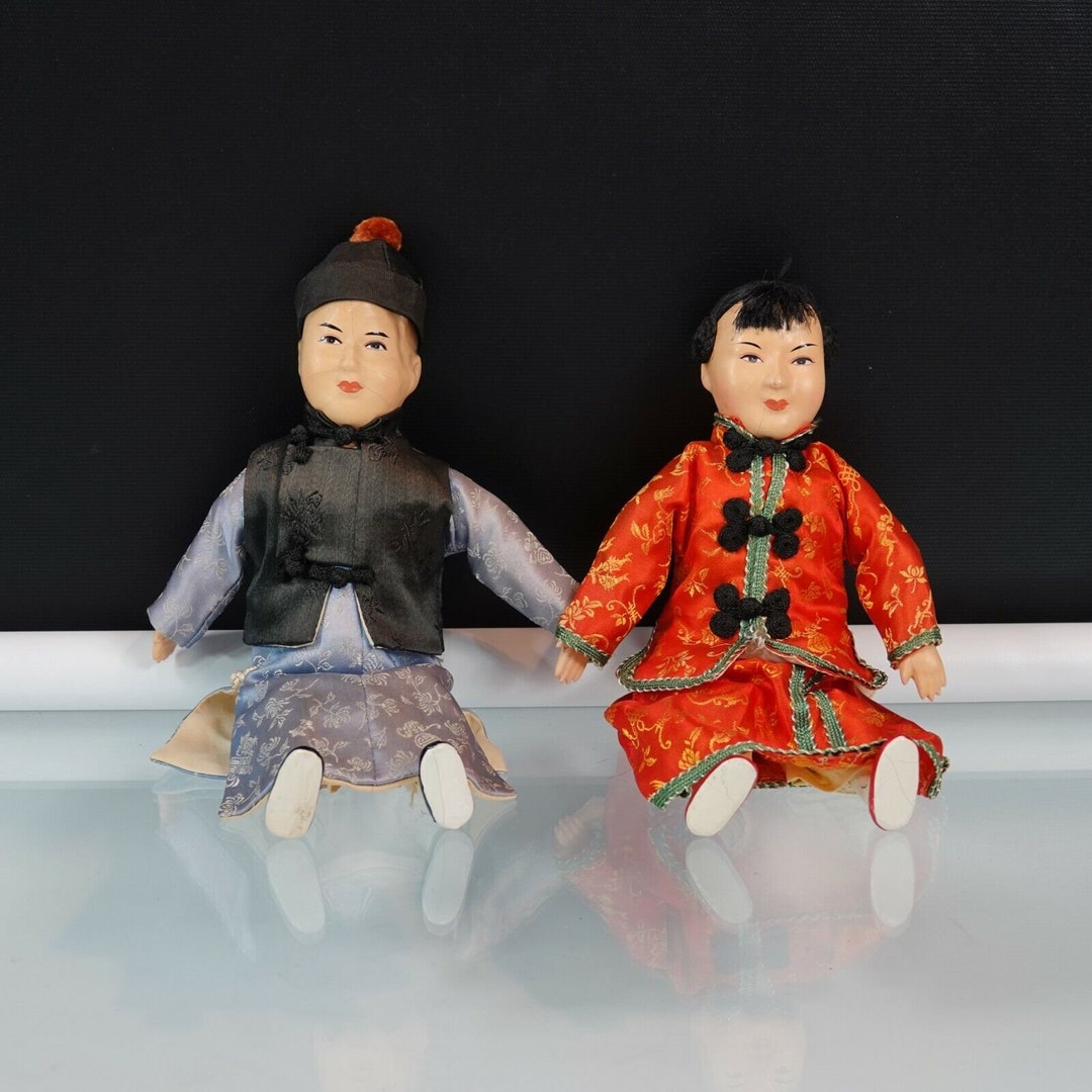 Vintage Asian Composition Dolls: Qun Kwa & Tang Suit (FLAWS, Sold as Is ...