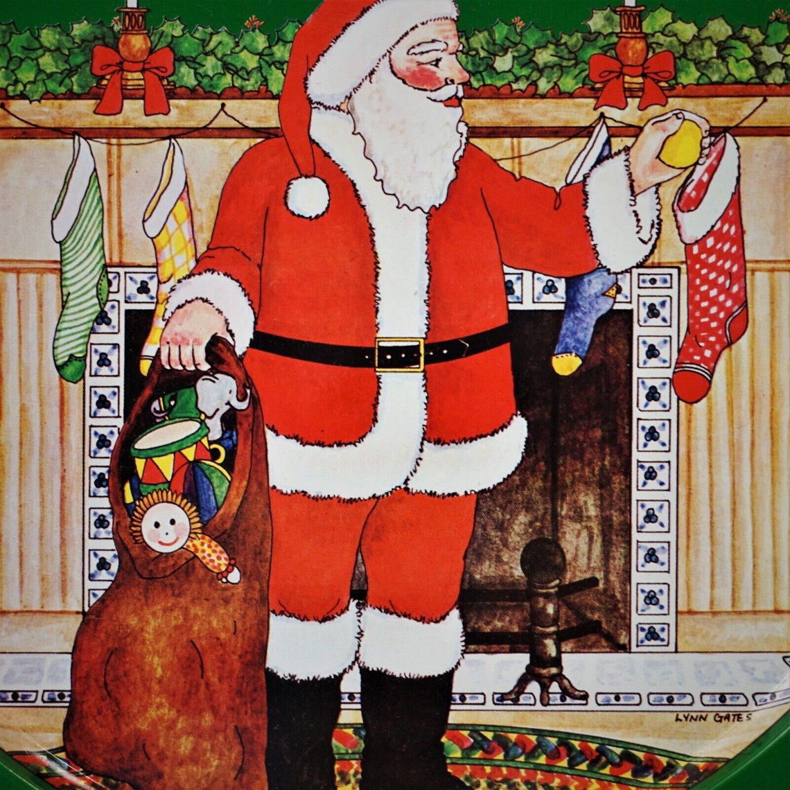 Christmas 1980s Vintage Tin Tray Lynn Gates Hallmark Santa Claus Gifts ...