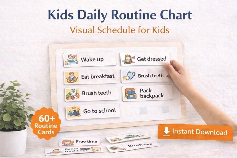 Kids Visual Routine Chart | ADHD Friendly Daily Schedule (canva ...