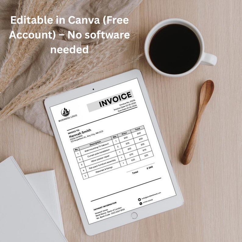 Handyman Invoice Template UK | Editable Canva Invoice for Handyman ...