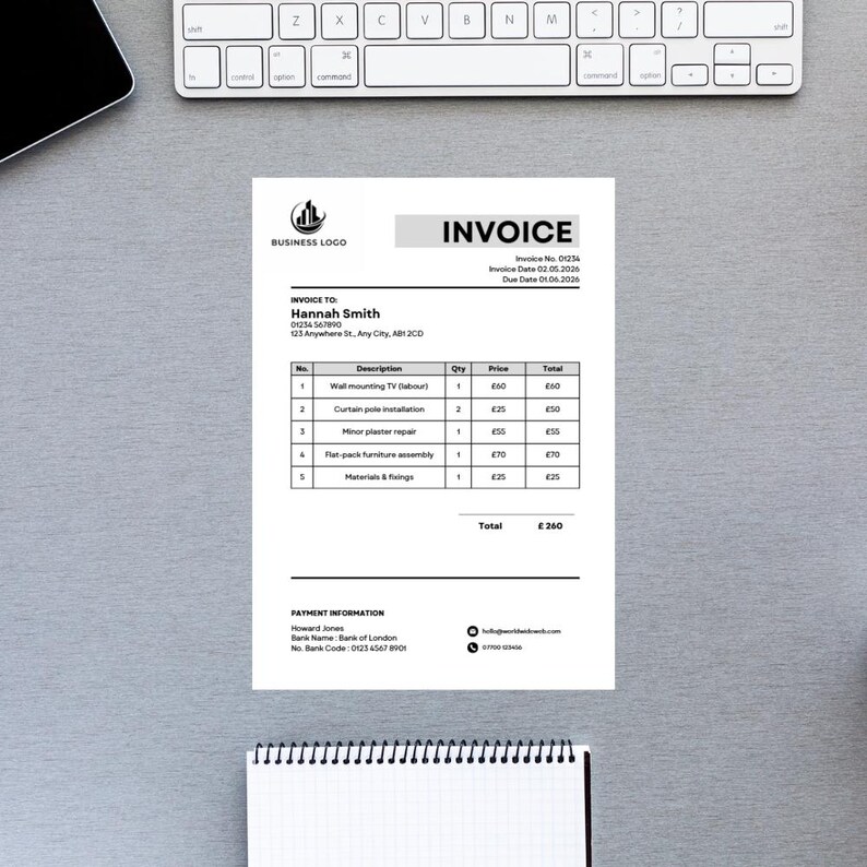 Handyman Invoice Template UK | Editable Canva Invoice for Handyman ...
