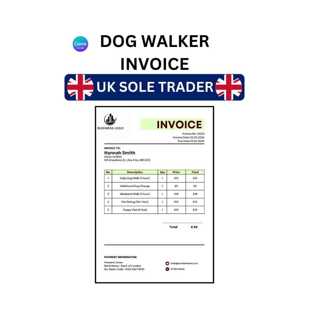 Dog Walker Invoice Template UK | Pet Sitting Invoice | Editable Canva ...